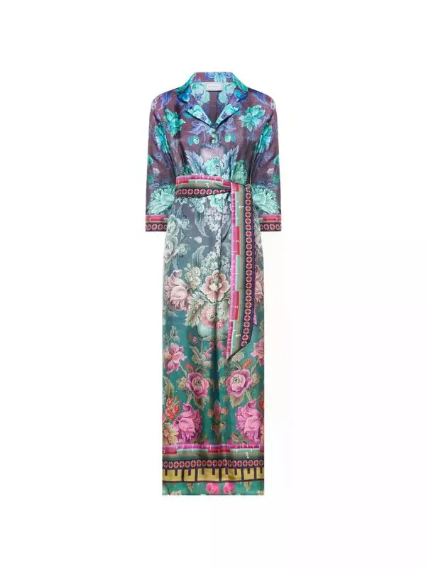 PIERRE-LOUIS MASCIA Floral-motif Belted Shirt Dress - Green