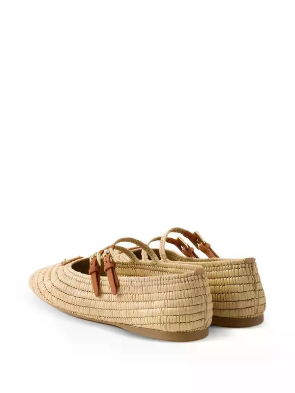 Prada Raffia Ballerina Flats With Buckle Detail