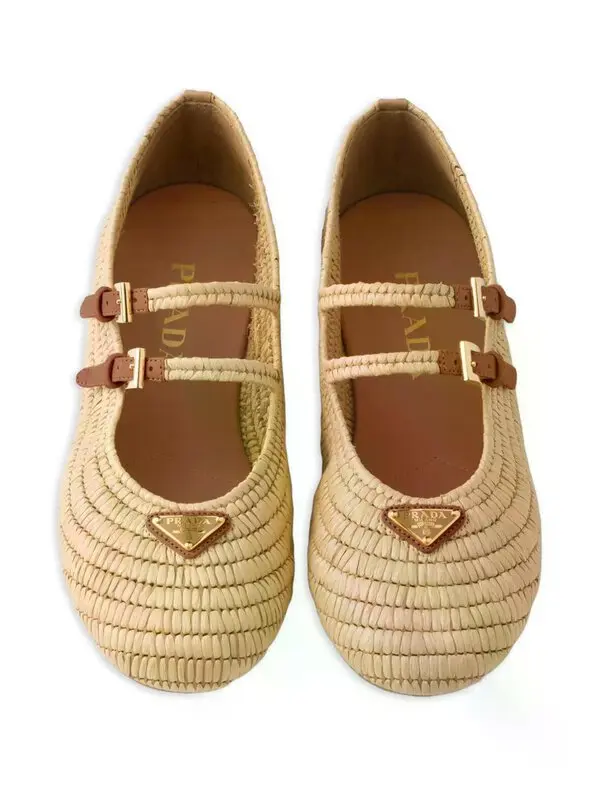 Prada Raffia Ballerina Flats With Buckle Detail