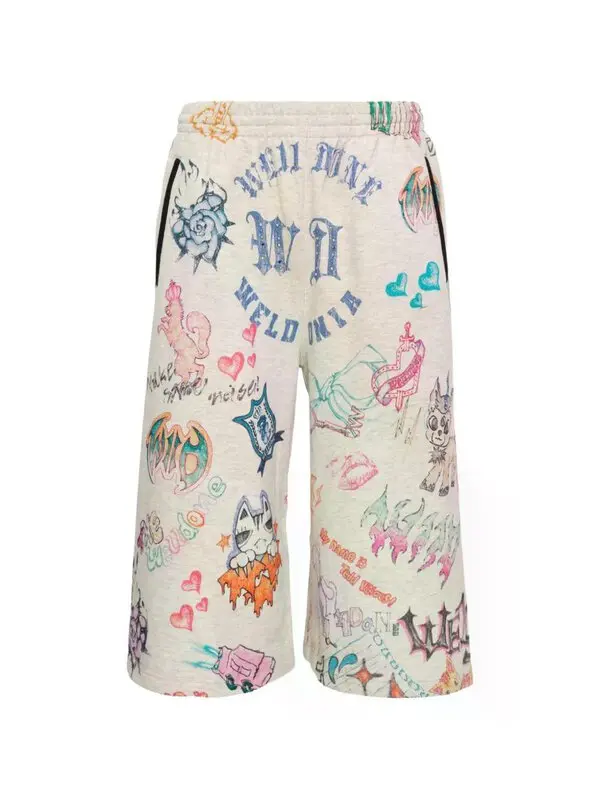 We11Done Printed Wide Leg Shorts