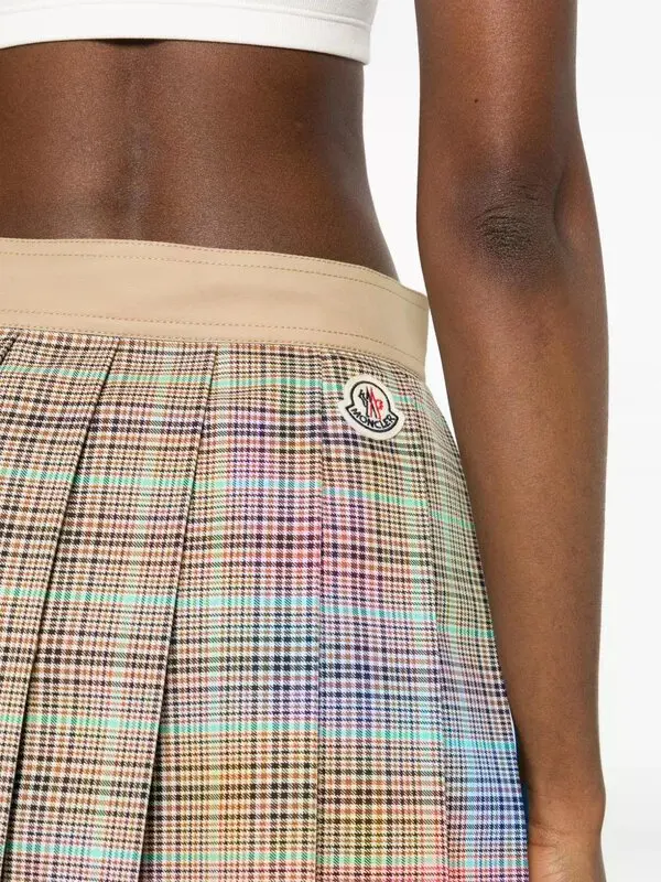 Moncler Pleated Checkered Mini Skirt - Brown