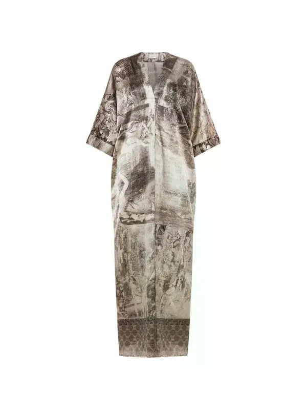 PIERRE-LOUIS MASCIA Abstract-print Kaftan - Neutrals