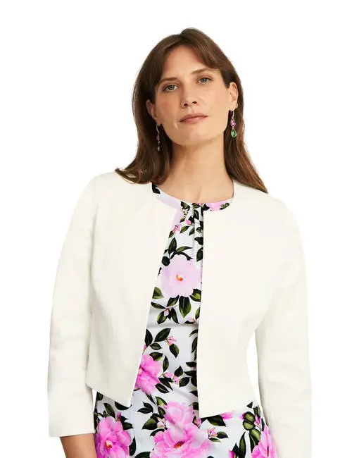 HOBBS LONDON Elize Cropped 3/4 Sleeve Occasion Jacket - Ivory