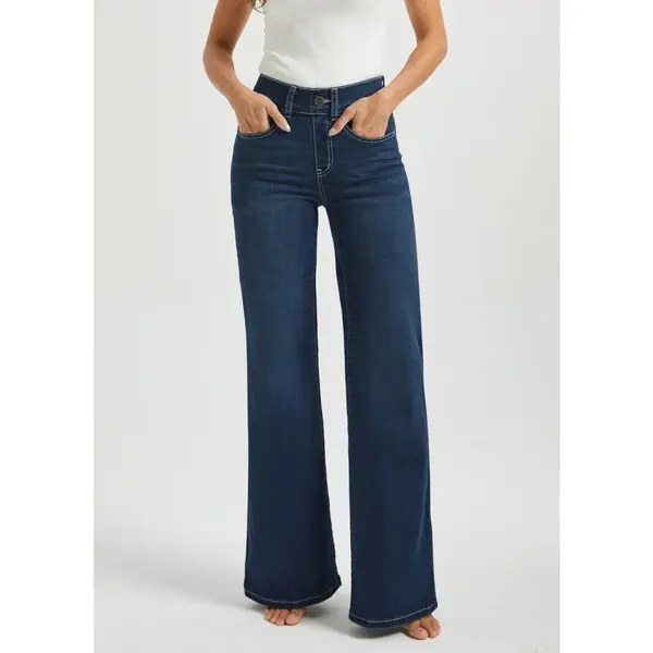 Betabrand Signature Mid-rise Stretch Denim Wide Leg Jeans - Roma Wash