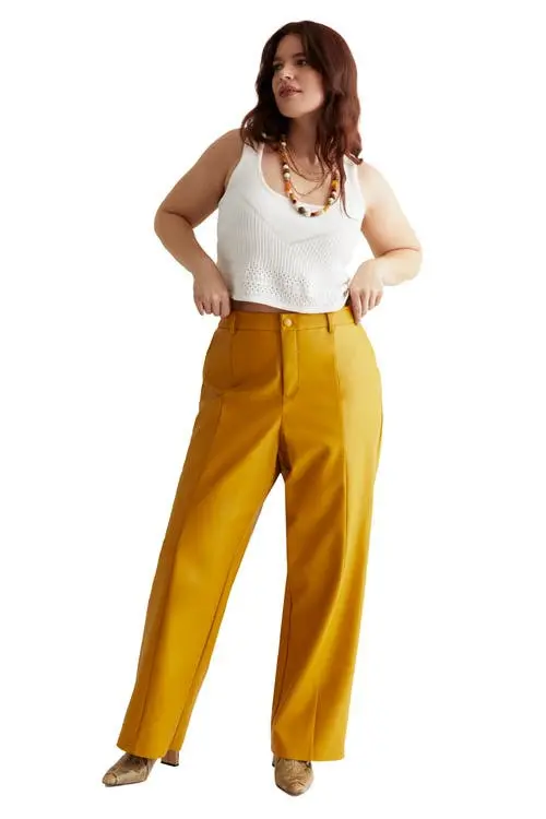 JUNE + VIE High Waisted Faux Leather Straight Leg Pants - Gold Flake