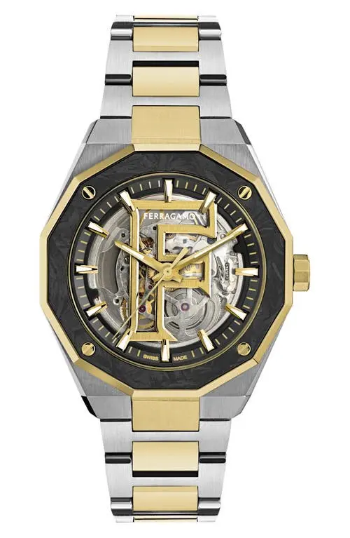 FERRAGAMO Edge Skeleton Automatic Bracelet Watch - Two Tone