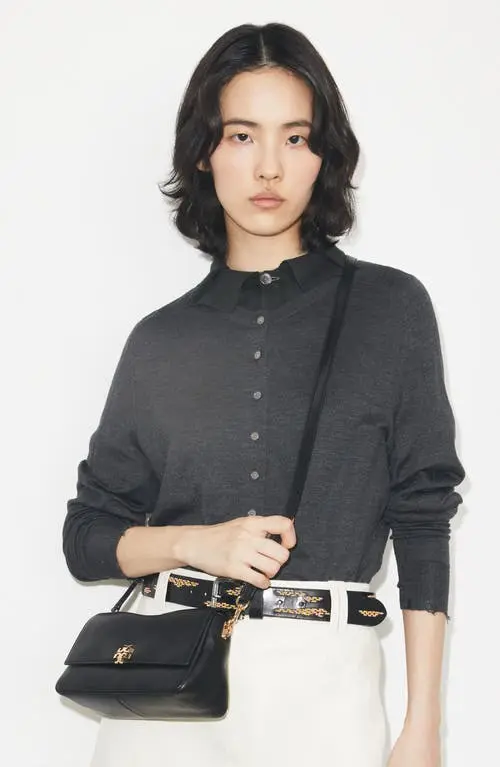 Tory Burch Small Charlie Leather Shoulder Bag - Black
