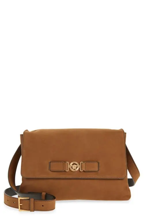Versace Nubuck Leather Messenger Bag - Light Brown-versace Gold