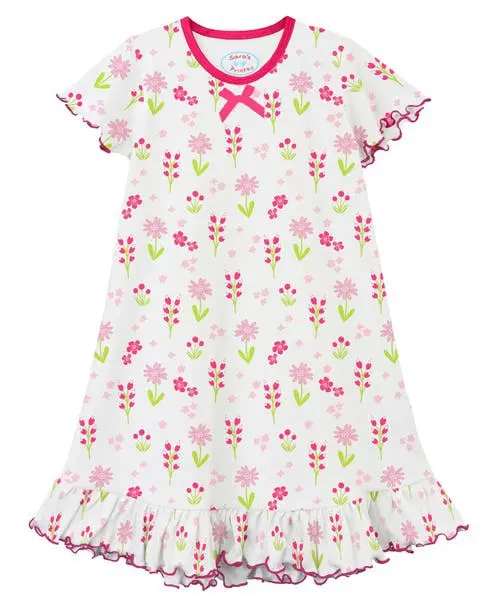 SARA’S PRINTS Short Sleeve Ruffle Nightgown - Blossoming