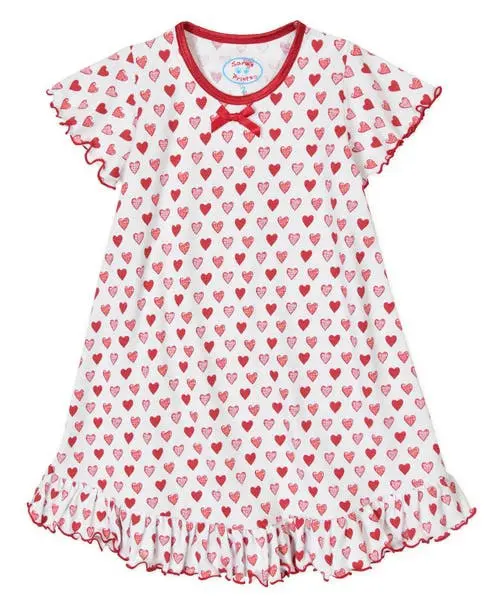 SARA’S PRINTS Short Sleeve Ruffle Nightgown - Gingham Hearts