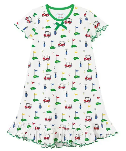 SARA’S PRINTS Short Sleeve Ruffle Nightgown - Golf