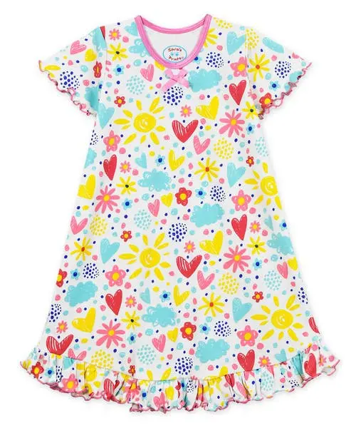 SARA’S PRINTS Short Sleeve Ruffle Nightgown - I Love Flowers