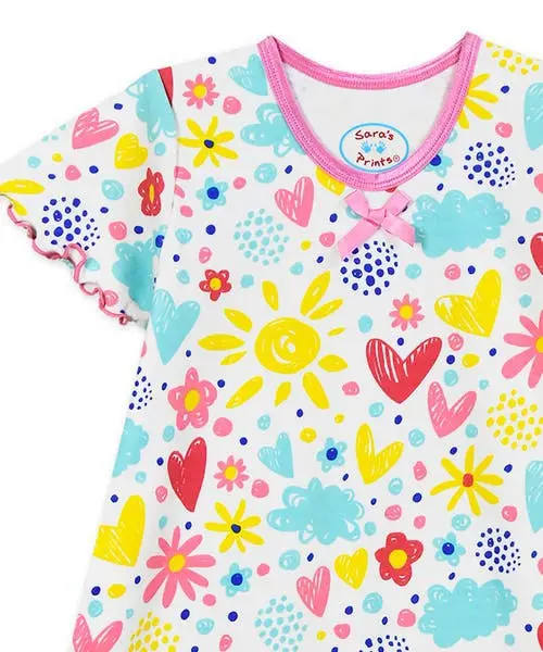 SARA’S PRINTS Short Sleeve Ruffle Nightgown - I Love Flowers