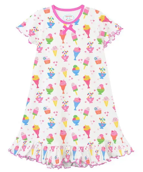 SARA’S PRINTS Short Sleeve Ruffle Nightgown - Ice Cream