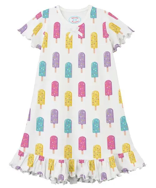 SARA’S PRINTS Short Sleeve Ruffle Nightgown - Popsicle