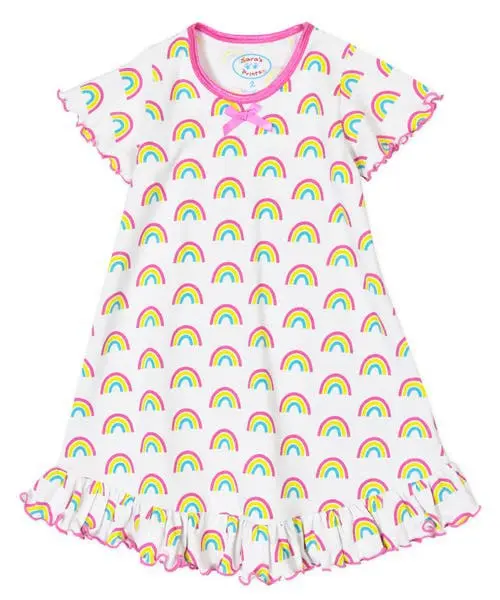 SARA’S PRINTS Short Sleeve Ruffle Nightgown - Rainbow