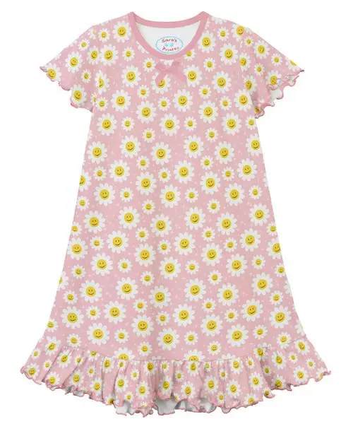 SARA’S PRINTS Short Sleeve Ruffle Nightgown - Smiling Daisies