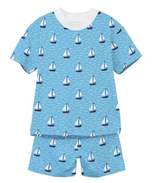 SARA’S PRINTS Loose Fit Classic Short Pajama 2-piece Set - Sailboat