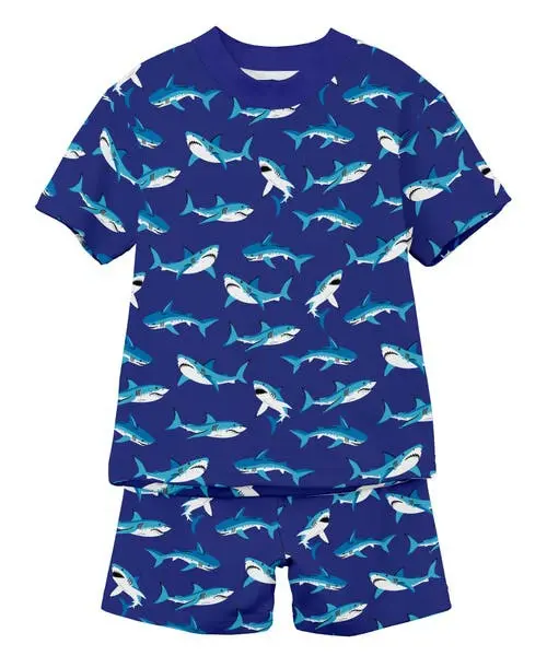SARA’S PRINTS Loose Fit Classic Short Pajama 2-piece Set - Tiger Sharks