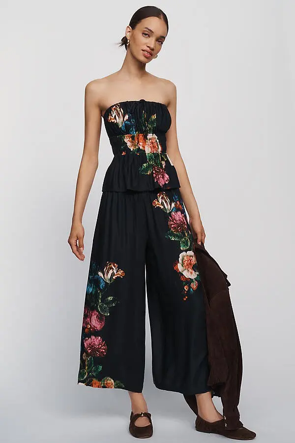 THE SOMERSET COLLECTION BY ANTHROPOLOGIE Silken Floral Pants - Black Pattern