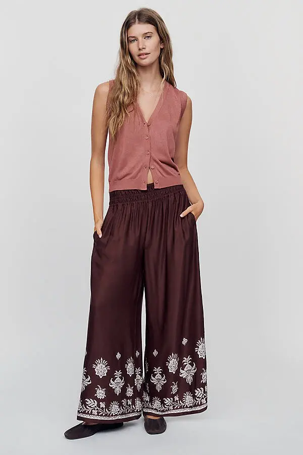 THE SOMERSET COLLECTION BY ANTHROPOLOGIE Silken Floral Pants - Brown Pattern