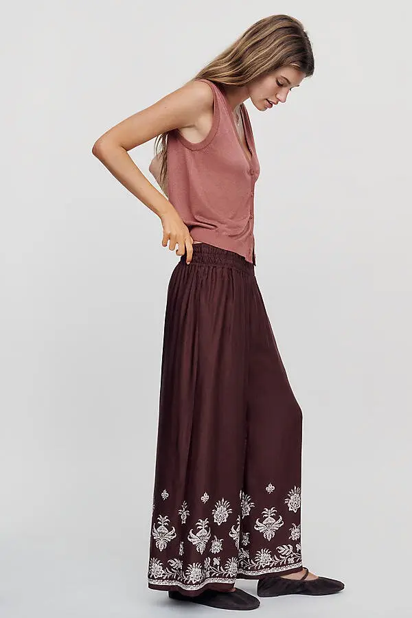 THE SOMERSET COLLECTION BY ANTHROPOLOGIE Silken Floral Pants - Brown Pattern