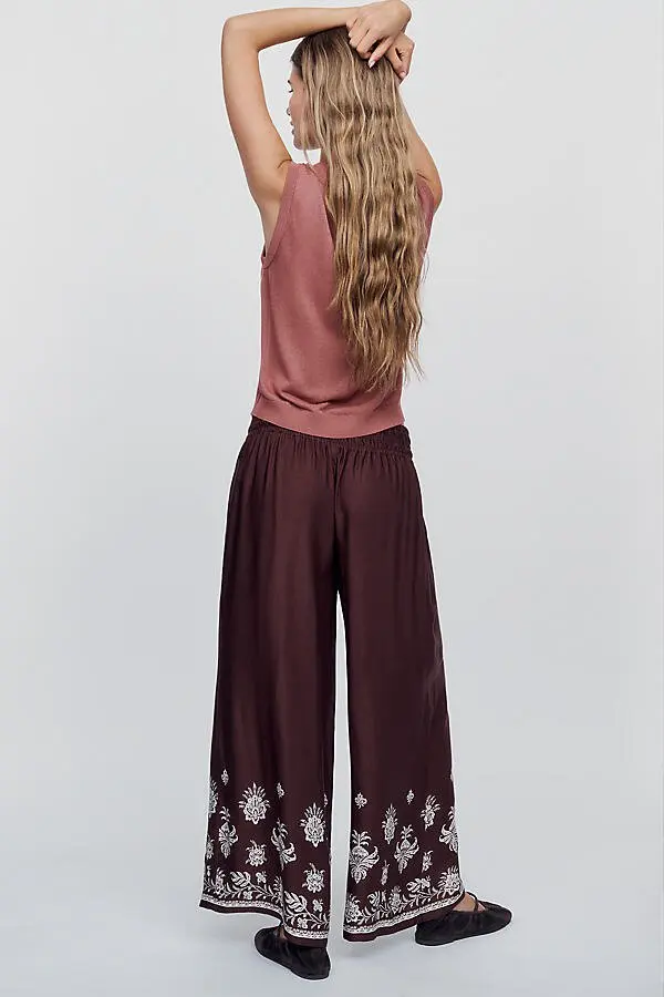 THE SOMERSET COLLECTION BY ANTHROPOLOGIE Silken Floral Pants - Brown Pattern
