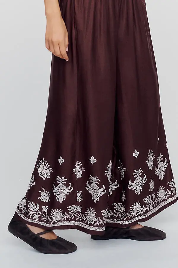THE SOMERSET COLLECTION BY ANTHROPOLOGIE Silken Floral Pants - Brown Pattern
