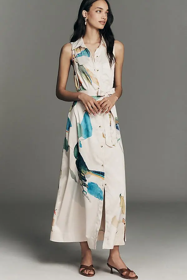 Maeve Mona Maxi Shirtdress - Blue Pattern
