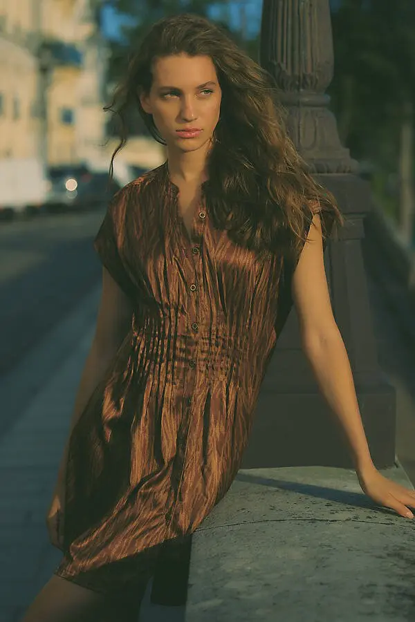 PILCRO Silken Pleated Shirtdress