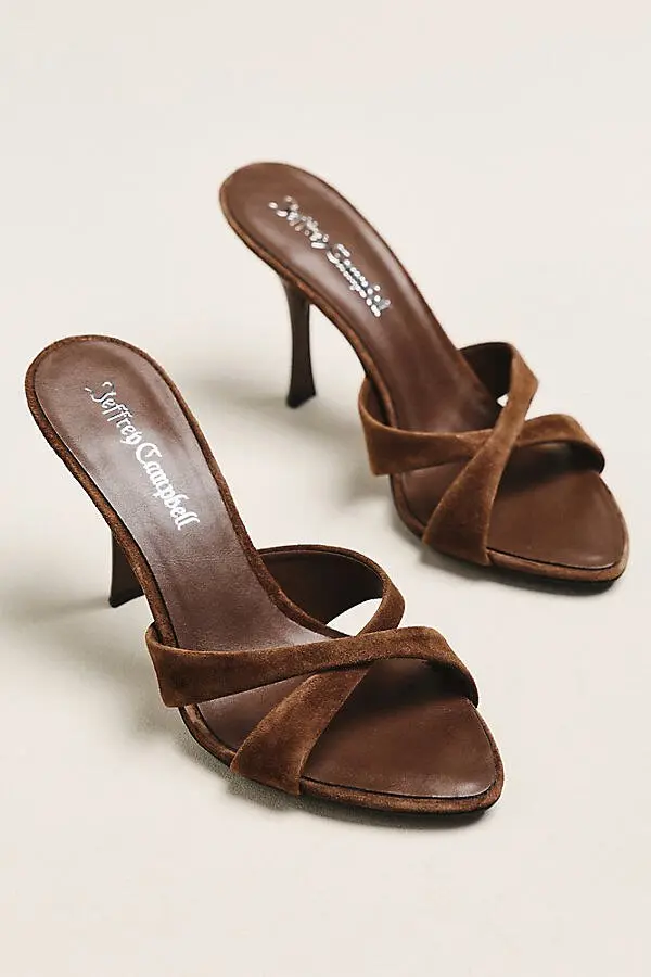 Jeffrey Campbell Symone Cross-strap Heels - Espresso Suede