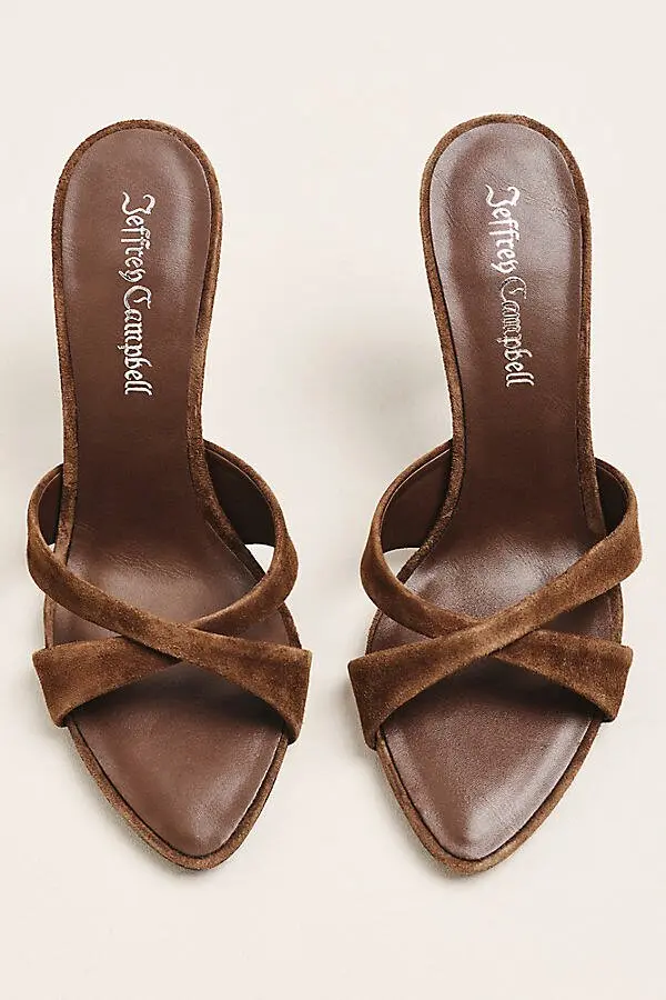 Jeffrey Campbell Symone Cross-strap Heels - Espresso Suede