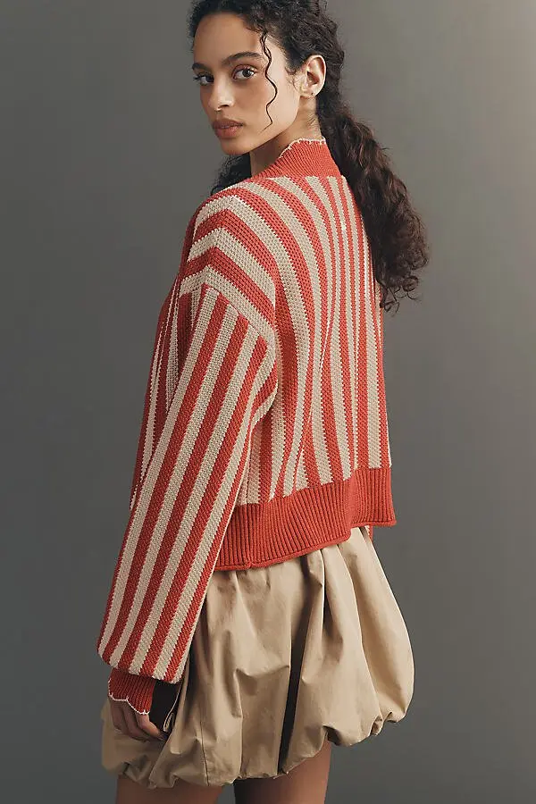 Anthropologie Waffle-knit Scalloped Cardigan Sweater - Red