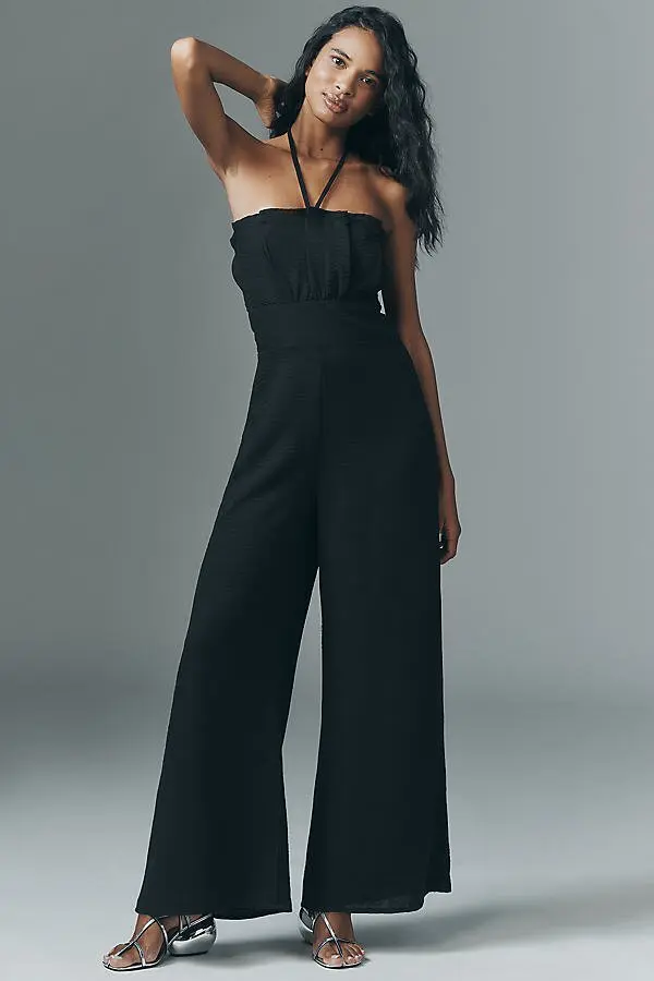 ESPECIA Linen Halter Jumpsuit - Black