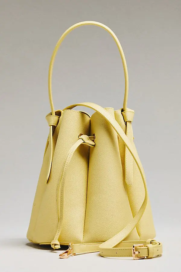 MELIE BIANCO Cinched Vegan Leather Bucket Bag - Light Yellow