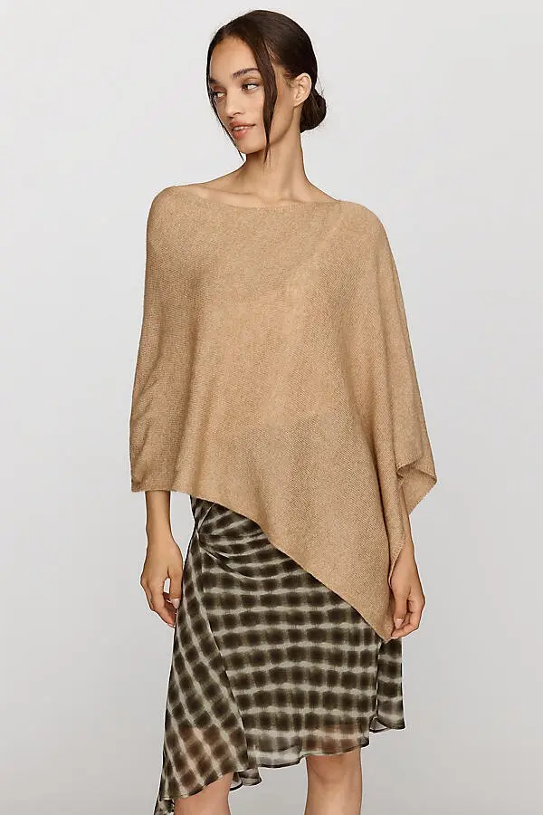 Anthropologie Knit Asymmetric Poncho - Camel
