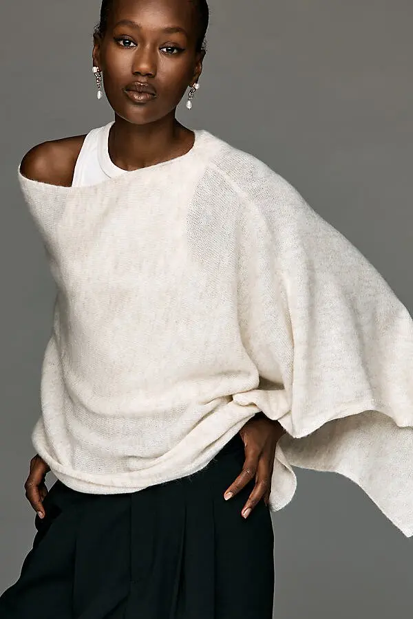 Anthropologie Knit Asymmetric Poncho - Oat
