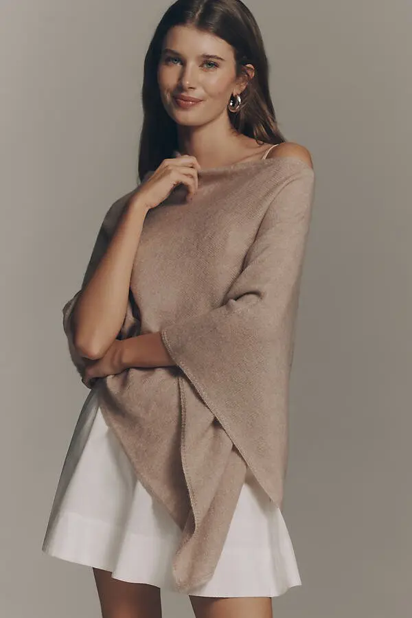 Anthropologie Knit Asymmetric Poncho - Taupe