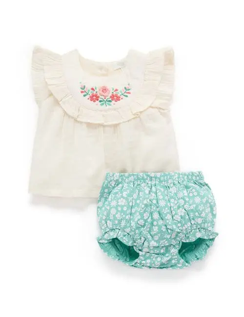 PUREBABY Embroidered Top And Bloomer Set