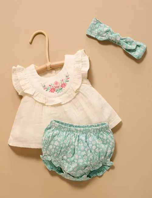 PUREBABY Embroidered Top And Bloomer Set