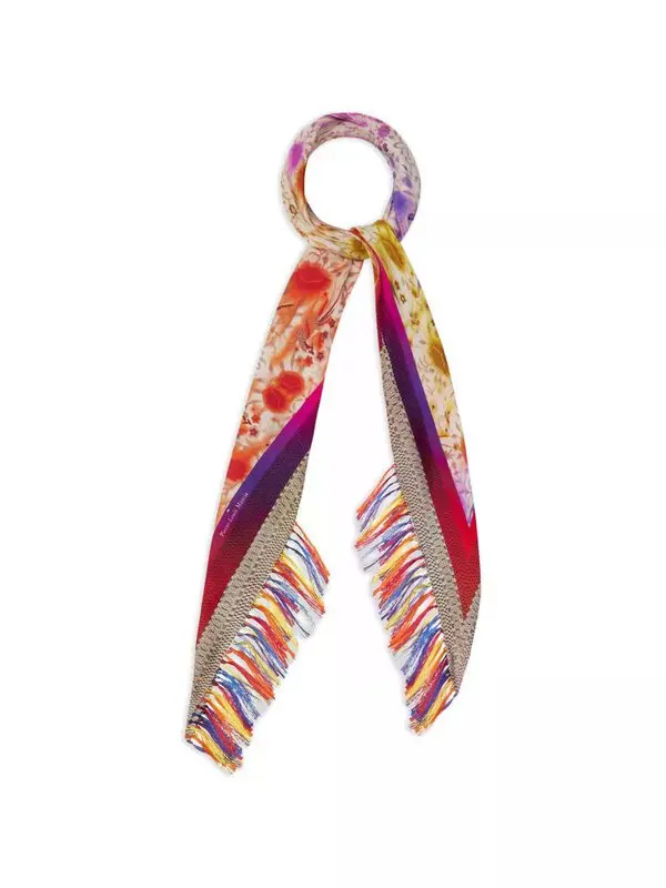 PIERRE-LOUIS MASCIA Floral-print Fringed-hem Scarf - Neutrals
