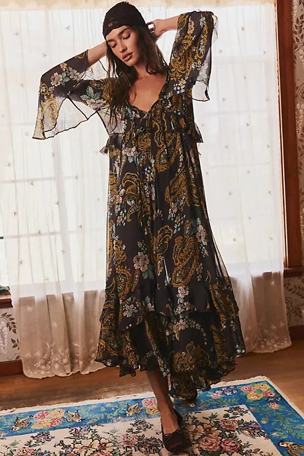 Free People Paisley Petals Maxi Dress - Cocoa Combo