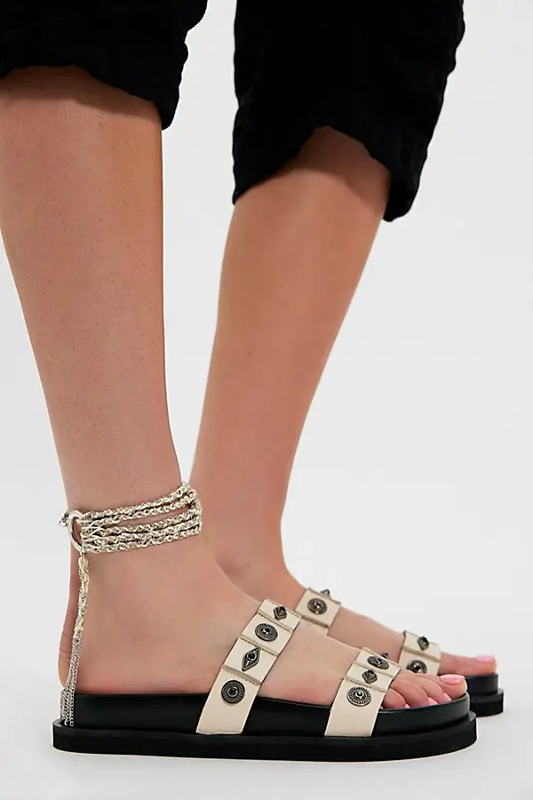 Free People Findings Footbed Sandals - Bone Leather