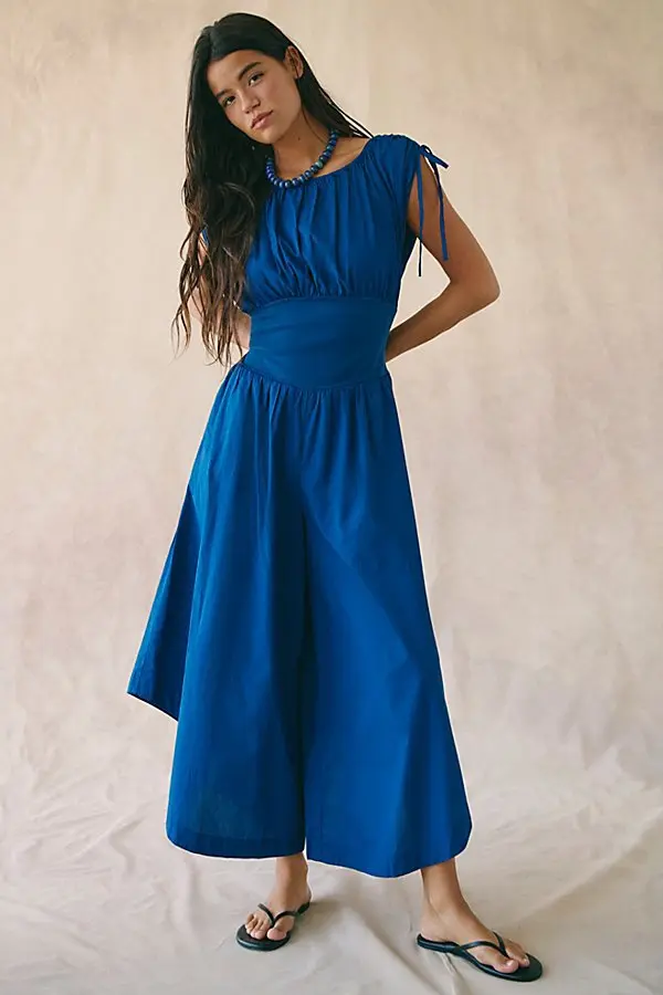 Free People Ambrose Cotton One-piece Jumpsuit - Poseidon