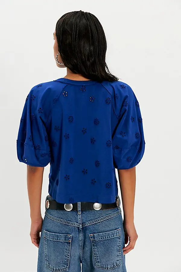 Free People Jessie Eyelet Tee - Navy Combo