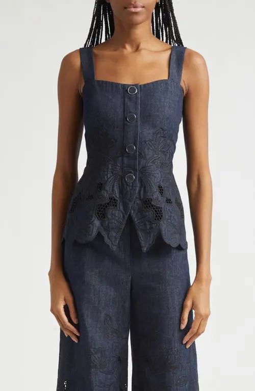 Veronica Beard Mirielle Eyelet Chambray Top