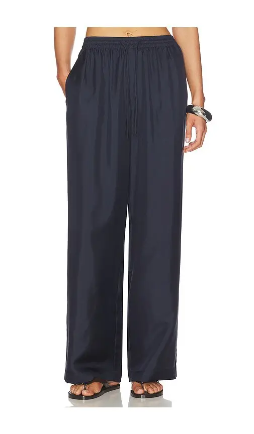 RÓHE Wide Leg Silk Trousers - Navy
