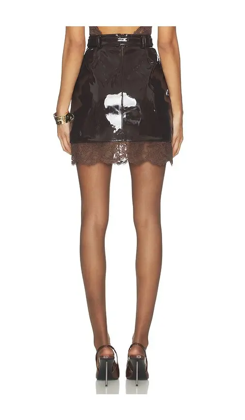 ROWEN ROSE Patent Lace Mini Skirt - Chocolate