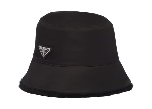 Prada Re-nylon And Shearling Bucket Hat - Black
