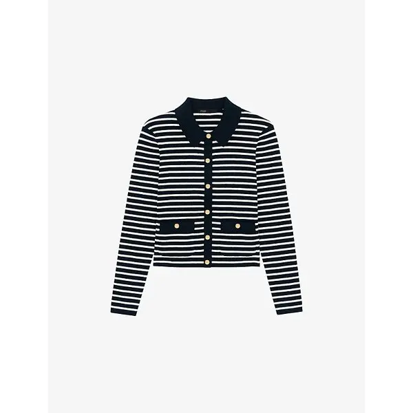 Maje Striped Polo-collar Knitted Cardigan